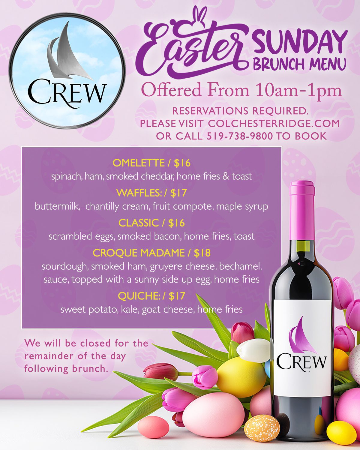 Easter Sunday Brunch Menu | Colchester Ridge Estate Winery